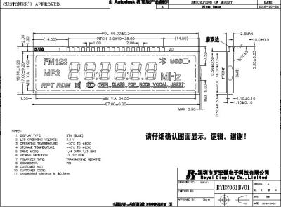 Chine Panneau fait sur commande de l'affichage à cristaux liquides RYD2061BV01 transmissif/Transflective/mode réfléchi à vendre