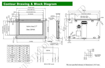 China 2.7' 'Winstar Monócromo OLED Modulo de pantalla 128 * 64 WEP012864Q-CTP en venta