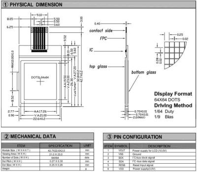 China Modulo LCD gráfico 64*64 con ST7549 con luz de fondo y pantalla industrial personalizable en venta