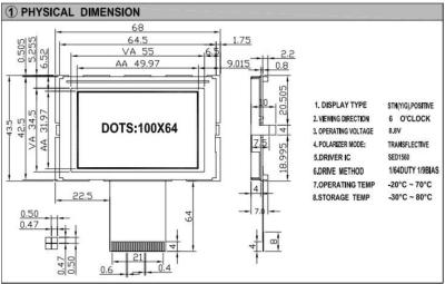 China 100*64 Modulo gráfico LCD STN 6H con SED1560 Pantalla amarilla verde de amplia temperatura Personalizable en venta