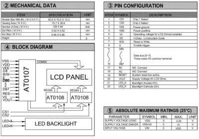 China 128*64 Graphische STN-LCD-Modul AT0107 Monochrom mit LED-Hintergrundbeleuchtung zu verkaufen