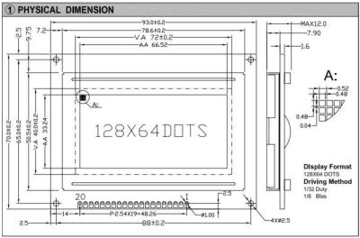 China Conector 20PIN 128*64 Módulo LCD gráfico Monocromo STN Color opcional con luz de fondo en venta