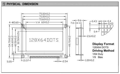 China 128*64 Grafik-LCD-Modul Farbe Optional 20 PIN AT0107/AT0108 STN Weite Temperaturanzeige Industriezwecke zu verkaufen