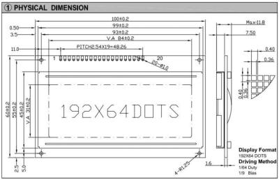 China 192*64 Grafik-LCD-Modul STN Weitsicht AT0107 mit Hintergrundbeleuchtung zu verkaufen