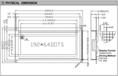 中国 192*64 グラフィック FSTN LCD モジュール AT0107 バックライト付き 広温度産業ディスプレイ 販売のため