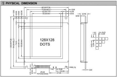 China 128*128 FSTN Gráfico Módulo LCD monocromo AT0107 Display industrial de 22 pines en venta