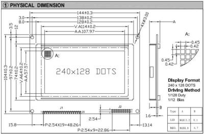 China 240*128 Graphisches FSTN-LCD-Modul mit PCB T6963C-Industrialdisplay bei großer Temperatur zu verkaufen
