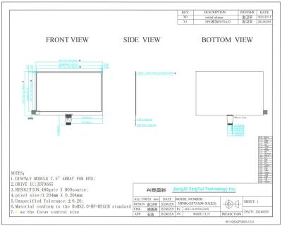 Cina 7.5'' EPD 800*480 4 Color High Contrast JD79665 Display di carta elettronica Hitech in vendita