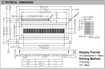 Cina 16*1 1601 STN Modulo LCD ST7066 con retroilluminazione per display industriale in vendita