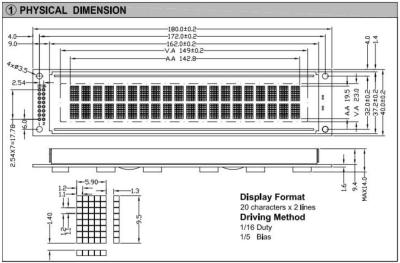 China 20*2 2002 Módulo LCD de caracteres Display industrial de grande porte e larga temperatura à venda