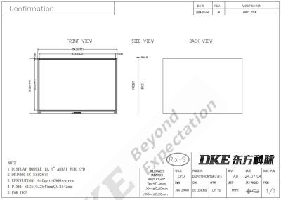 China 11.6' 4 color 960*640 TFT MCU interfaz de alto contraste pantalla de papel electrónico EPD en venta