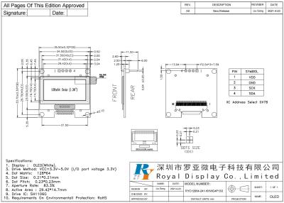 China 1.3'' 128*64 blanco monocromático OLED interfaz I2C módulo LCD de temperatura ancha en venta
