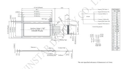 China 1.54'' 160*80 Monochrome SSD1320 Ultra Wide Temperature OLED LCD Module for sale