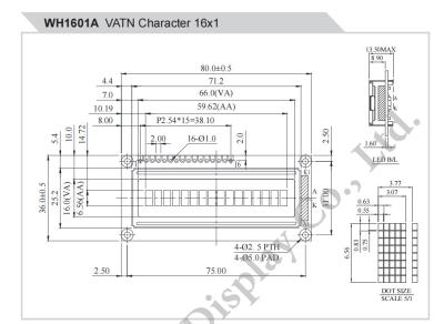 China Modulo LCD de 16*1 caracteres monocromático SPI de interfaz de amplia temperatura VATN en venta