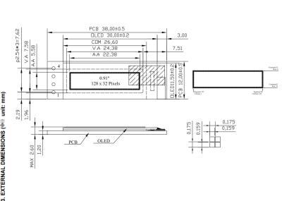 China 0.91' 128*32 Monochrome Weittemperatur OLED mit PCB LCD Modul zu verkaufen