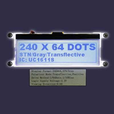 중국 공장 도매 240 * 64 그래픽 LCD ST7565R 병렬 YG Stn 그레이 포지티브 LCD 디스플레이 반사 편광판 COB FPC 판매용