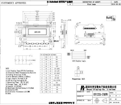 중국 Stn Yg 122X32dots COB 3.3V 황록색 단색 LCD 디스플레이 모듈 판매용