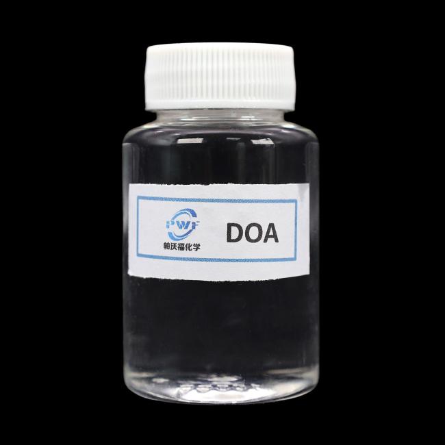 DOA Plasticizer product sample showing transparent oily liquid consistency