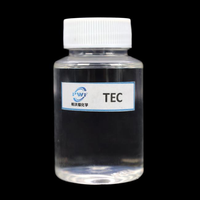 Triethyl Citrate product sample showing transparent oily liquid