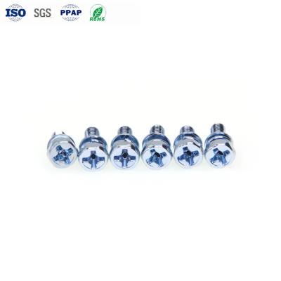 M4 Combination Screw Blue Zinc Cross Groove Hexagonal Head Screw With Flat