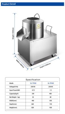 중국 Stainless Steel Commercial Hotel Potato Peeling Machine 80KG Capacity 150min/r Rotation Speed 판매용