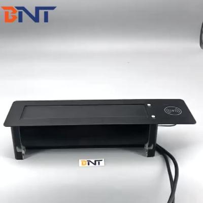 Aluminum black flush mount office table replaceable desk sockets with wireless charger