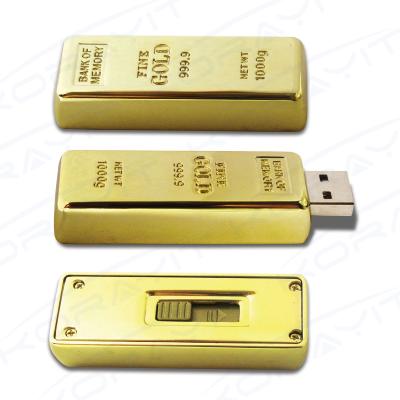 China Memoria USB de oro del metal de la barra, paquete duro de la caja del banco del Memory Stick flexible agraciado de los regalos en venta