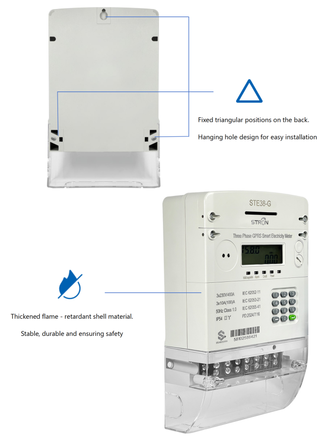 Prepaid GPRS meter with 4g remote control 3 phase shunt energy monitor mounted on DIN rail