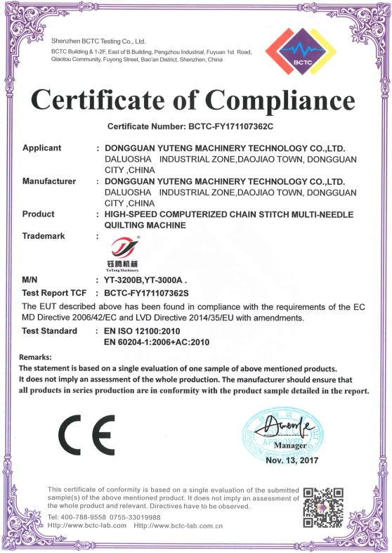 CE - Dongguan Yuteng Machinery Technology Co., Ltd.