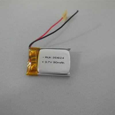 중국 가벼운 3.7V 90mAh 리포 배터리 351624 302323 배터리 녹색 에너지 판매용