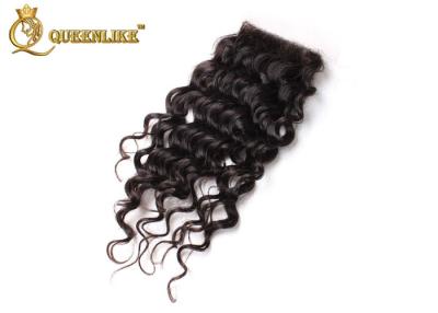 Cina 4 dalla seta di separazione libera di 4 cm ha basato i capelli ricci molli di Remy delle chiusure del pizzo dei capelli umani in vendita