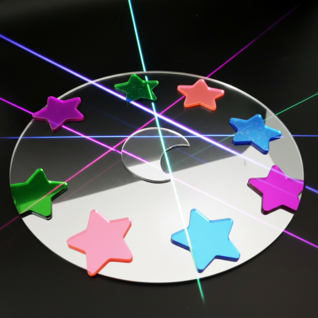 Custom 8x8 inch self-adhesive acrylic mirror sheets with star and heart patterns
