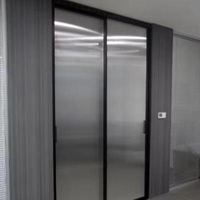 China Slim Frame Black Frosted Sliding Door Anti Theft Room Divider Custom Thickness for sale