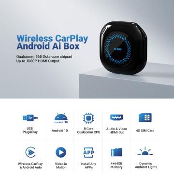 Black Wireless CarPlay Android Ai Box front view
