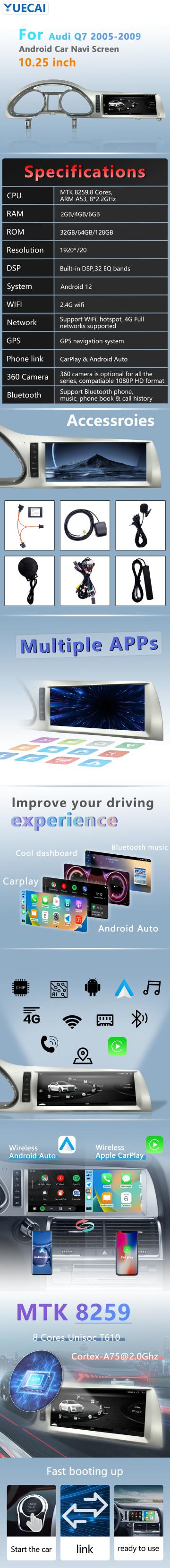 10.25 Inch Android Head Unit for Audi Q7 with high-resolution display