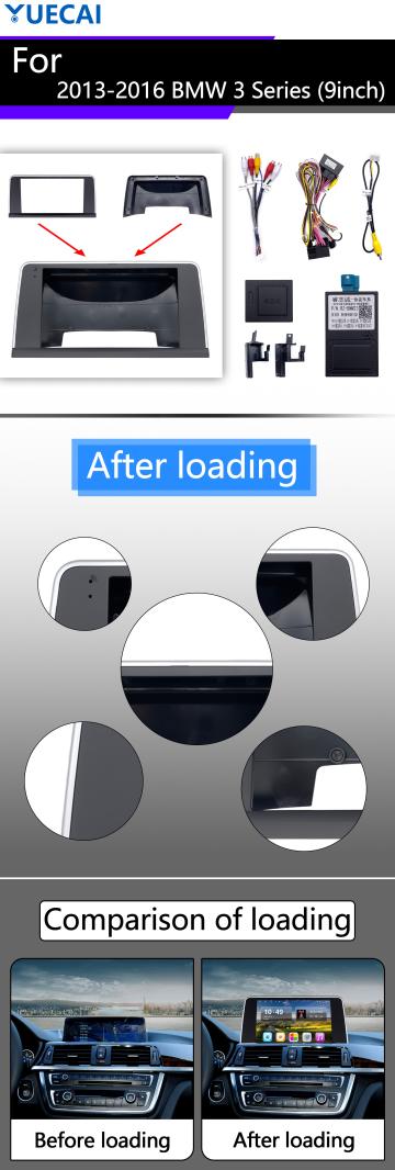 9 Inch BMW Android Head Unit showing before and after loading comparison