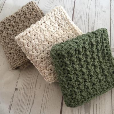 China Y-F Kitchen Crochet Wash Cloth 100% Cotton Eco Friendly 3pk 9x9 Knitted Wash Dish Cloths for sale