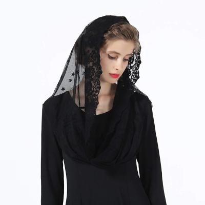 China Y-Z Ladies Chapel Bridal Veil Vintage Creamy White Lace Mantilla Veil Embroidered Muslim Veil Wholesale for sale