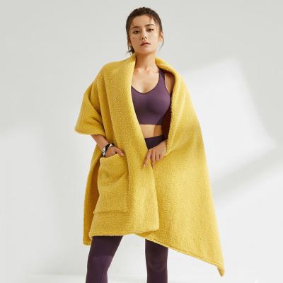 China Y-F Knitted Poncho Cardigan Cape Top Sweater Cozy Fleece Jumbo Scarf Wrap Shawl with Large Front Pockets for Women for sale