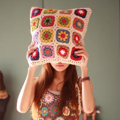 China Y-F 38*38 Custom Nordic Hand Crochet Eco Cotton Floral Sofa Throw Pillow Back Cushion Cases Pillow Cover for sale