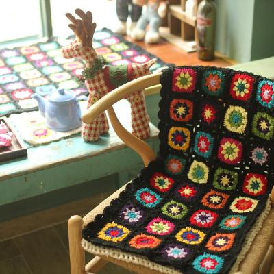 China Y-F 90*40 Black Daisy Hippy Flower Crochet Dining Bench Chair Pads Sofa Seat Cushion Cover Granny Blanket for sale