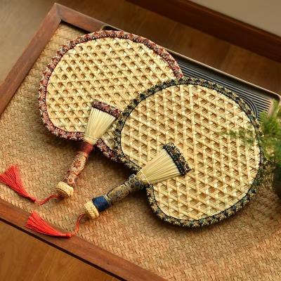 China Y-Z Chinese Vintage Boho Straw Woven Natural Old Raffia Rustic Palm Leaf Tropical Hand Wall Fan Handled Fans for sale