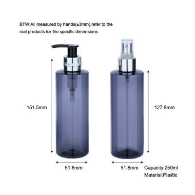 중국 250ml 플라스틱 푸른 투명 부드러운 실린더 병 은 펌프 / 비어 있는 오일 화장품 병에 스프레이 판매용