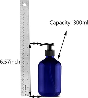중국 300ml 플라스틱 파란색 원통 부드러운 병 샴푸 로션 병에 검은 펌프와 함께 판매용