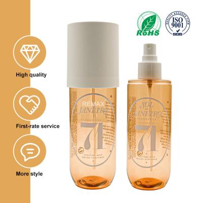 Chine 240 ml Orange Bouteille en plastique transparent cylindrique lisse avec blanc Spary pour pulvérisation à vendre