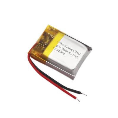 Cina Pacco batterie Thin IoT Batteria LiPo ricaricabile personalizzata da 3,7 V 75 mAh 651417 in vendita