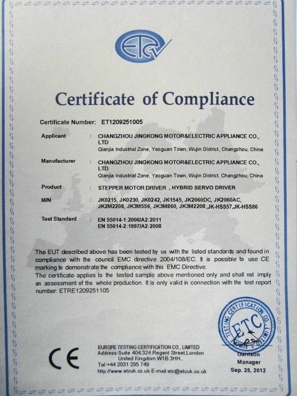 CE - CHANGZHOU JKONGMOTOR CO.,LTD