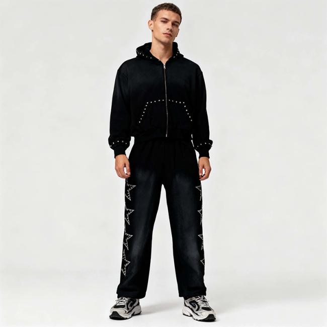 studded zip hoodie set