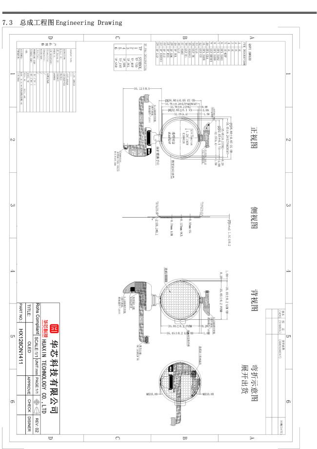 Technical drawing of 1.28 inch AMOLED display