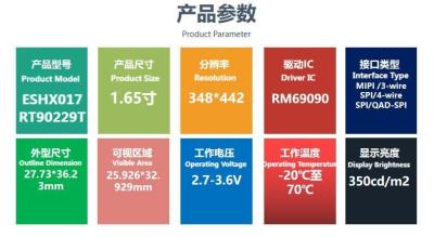 China 1Pantalla LCD AMOLED de.65 pulgadas con resolución 348*442 Interfaz QSPI de alta definición y alta luminosidad en venta